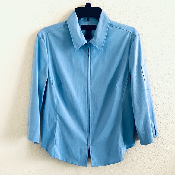 Express | Tops | Vintage Express Black Label Baby Blue Collared Career ...